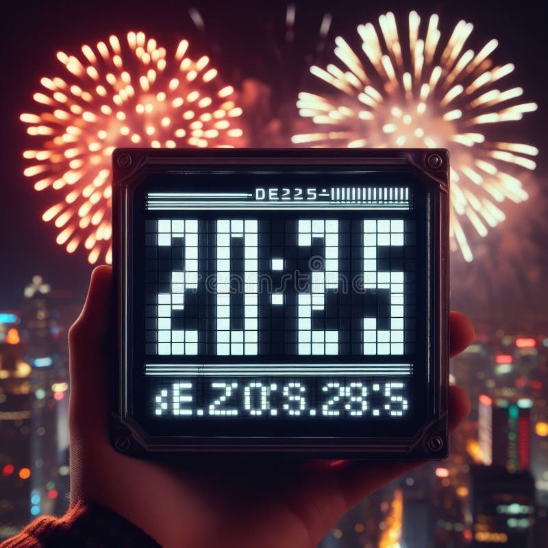 Digital Clock Showing 20:25 with Fireworks Display Stock Photo - Image ...