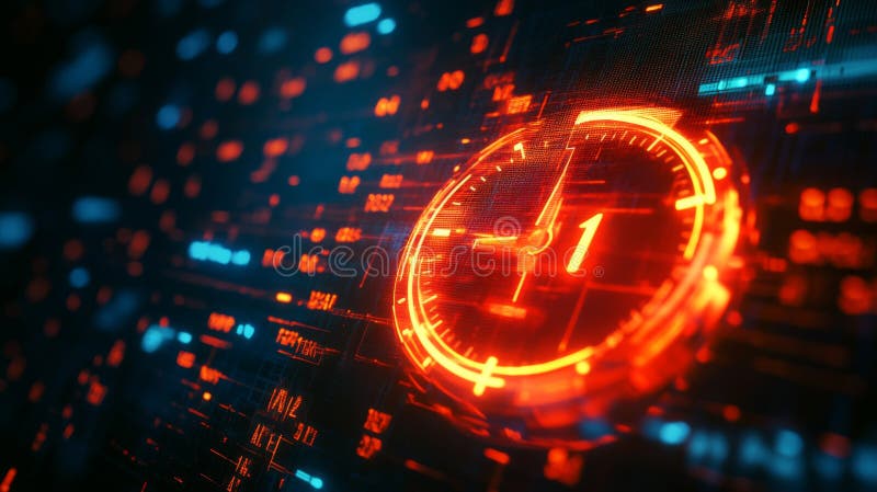 A Digital Clock Displaying One O Clock with Glowing Red Numbers and ...