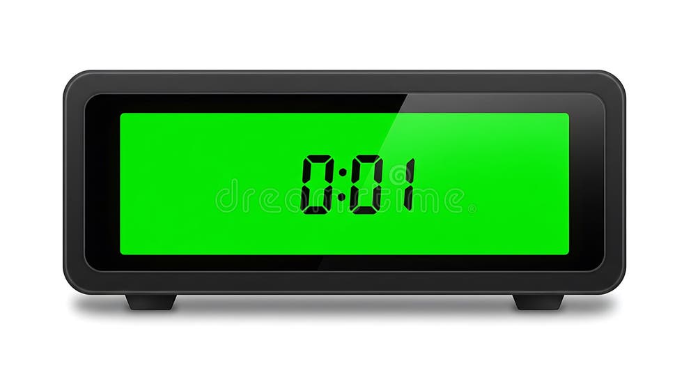 Digital Clock Displaying One Second with Green Screen on White ...