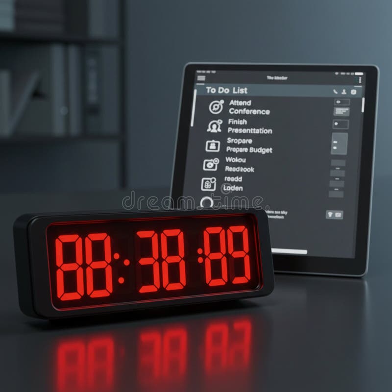 Digital Clock Displaying "00:38:09" in Red LED Sits on a Dark Surface ...