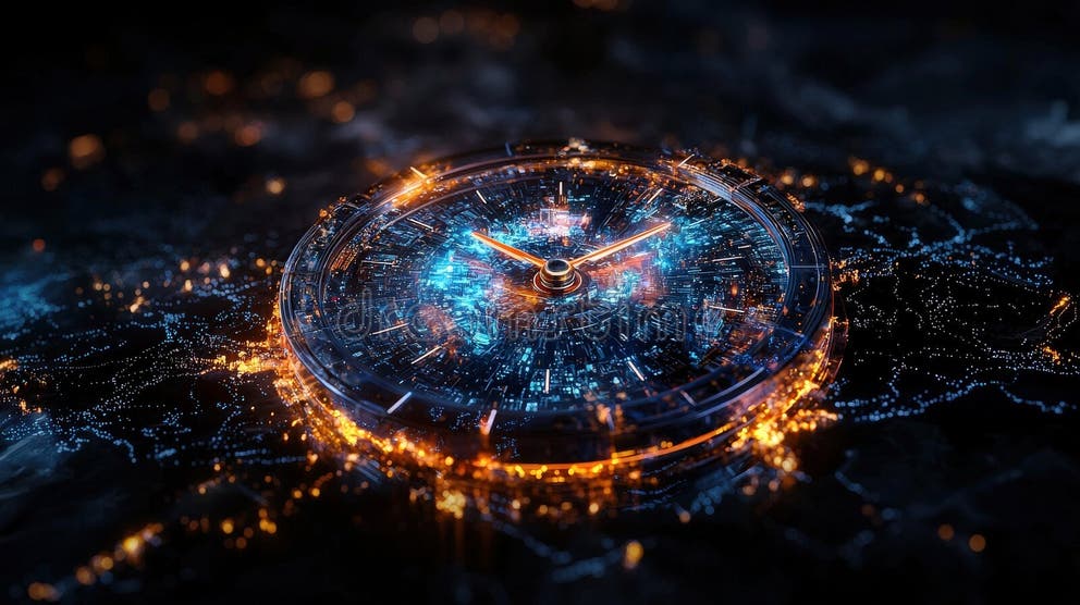 Digital Clock Displaying Time in a Futuristic Cityscape Tech Concept ...