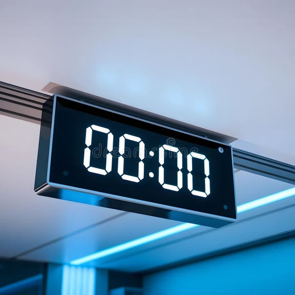Digital Clock Displaying 00:00 with Bright Blue Digits in a Modern ...