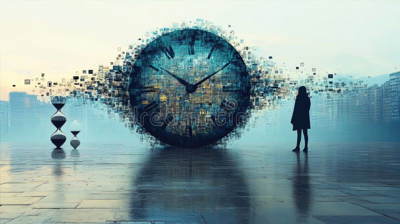 Digital Clock Dissolving in Pixel Fragments Stock Photo - Image of ...