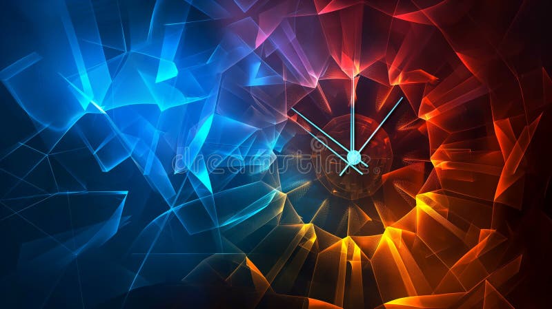A Digital Clock Face Emerges from a Swirl of Blue and Red Light ...