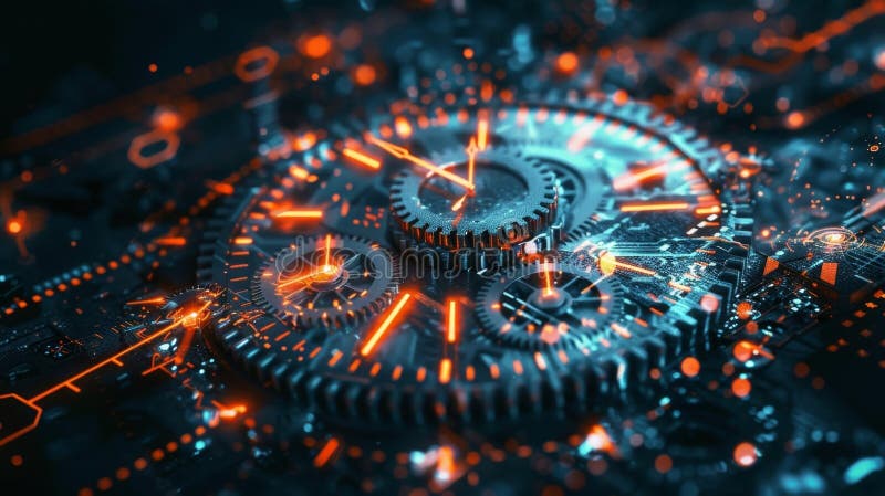 A Digital Clock with Gears and Cogs instead of Numbers Indicating the ...