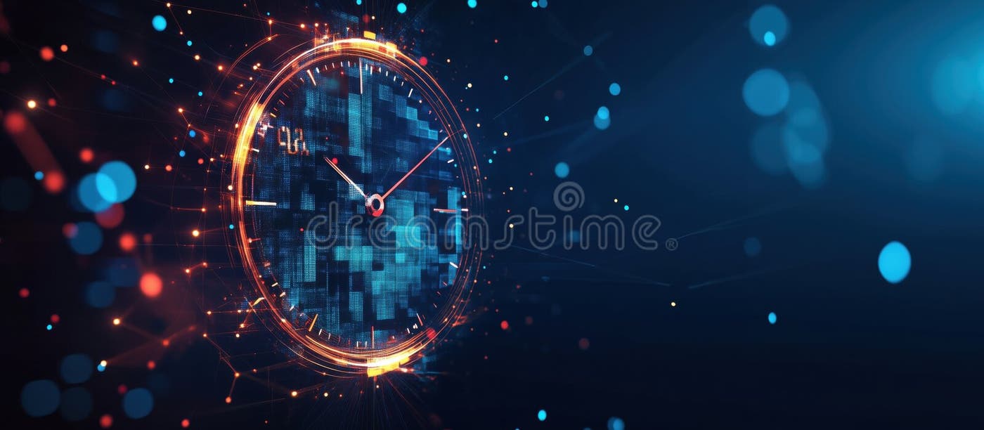 144 Glowing Blue Digital Clock Abstract Technology Background Stock ...