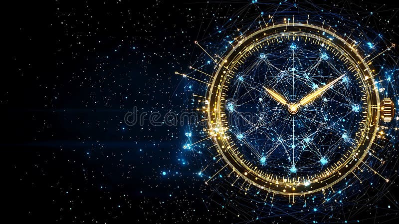 Digital Clock with Glowing Network Connections and Futuristic Design ...