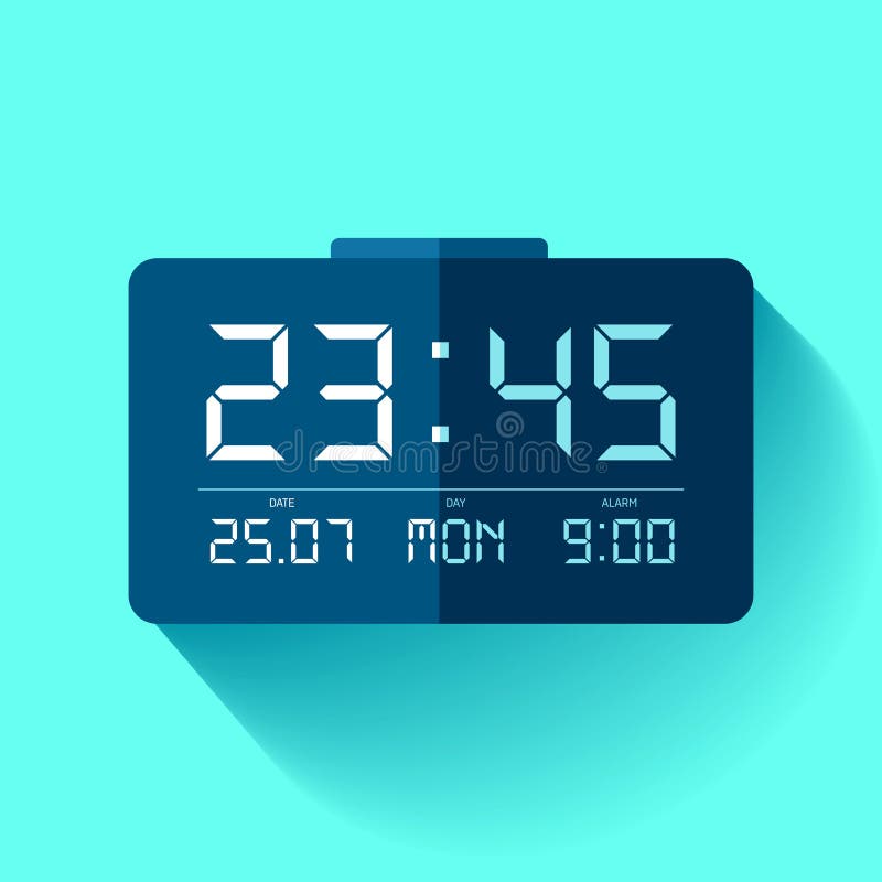 Digital Clock Icon in Flat Style, Timer on Blue Background. 23:45 ...