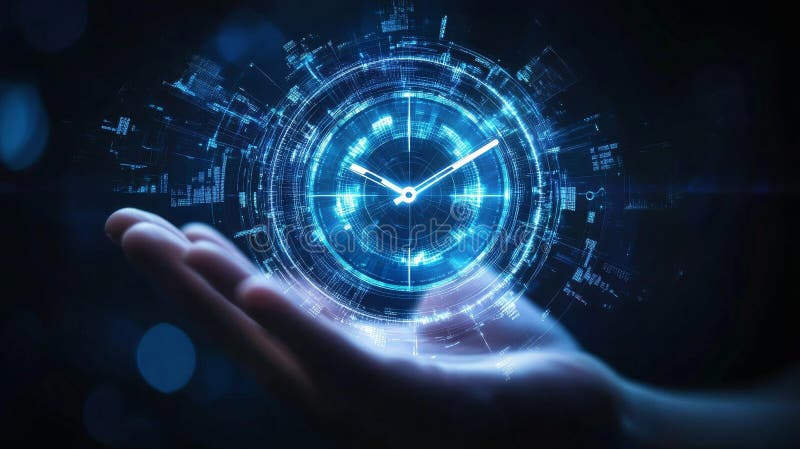 Digital Clock Management in Hand Stock Photo - Image of virtual ...