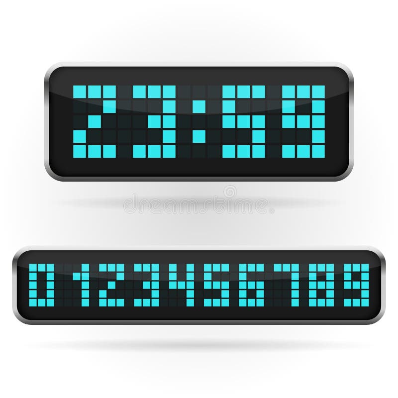 Digital Clock and Numbers Set. Electronic Alarm Icon. Letters and ...
