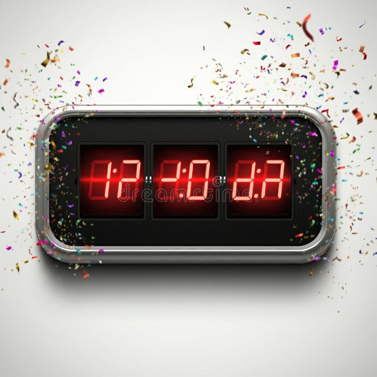 A Digital Clock with Red LED Numbers Displays a Time of "12:00:08." the ...