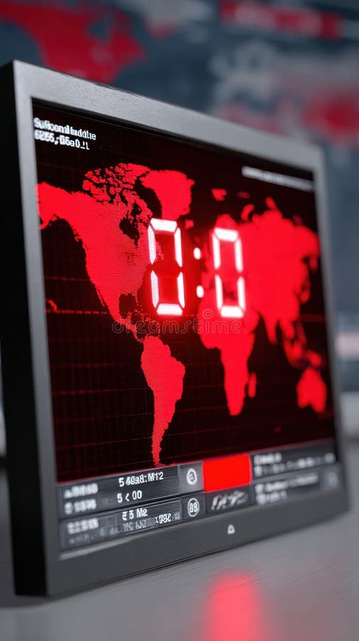 Digital Clock Showing Zero Hour on World Map during Global Crisis Stock ...
