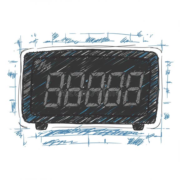 Digital Clock Sketch with a Rectangular Shape, Featuring Large, Block ...