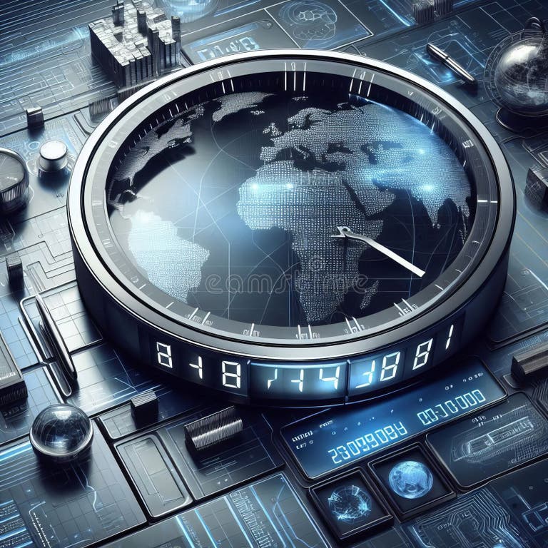 Digital Clock a Sleek Digital Clock Displays the Time in Multip Stock ...