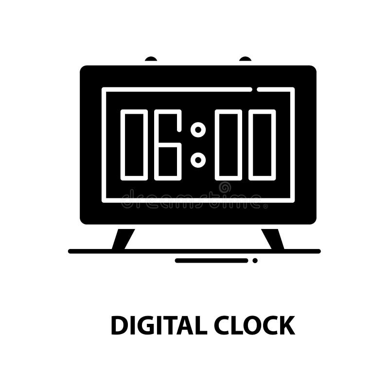 Digital Clock Symbol Icon, Black Vector Sign with Editable Strokes ...