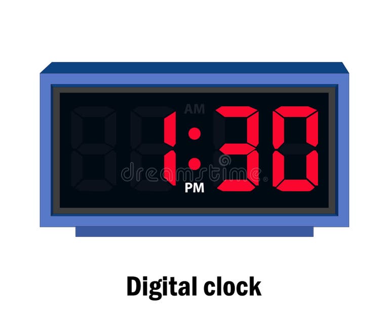 Digital Clock Time. 01.30, P Stock Vector - Illustration of five, round ...