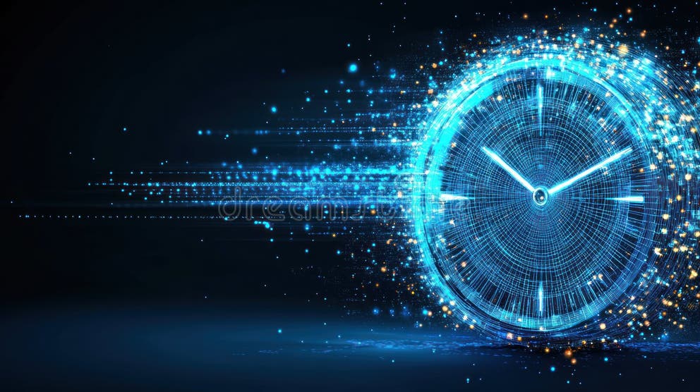 Digital Clock, Time Passing, Glowing Particles, Data Stream Background ...