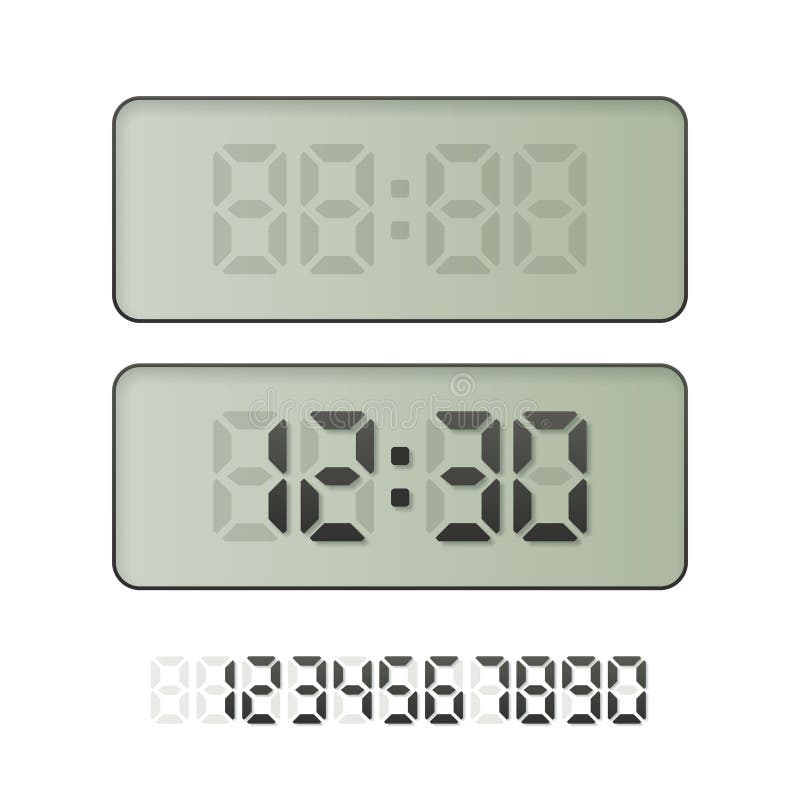 Digital Clock Vector Illustration. Electronic Watch with Hours and ...
