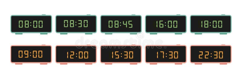 Digital Clock, Vector Illustration. a Set of Electronic Clocks Showing ...