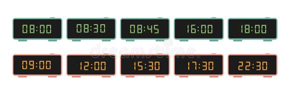 Digital Clock, Vector Illustration. a Set of Electronic Clocks Showing ...