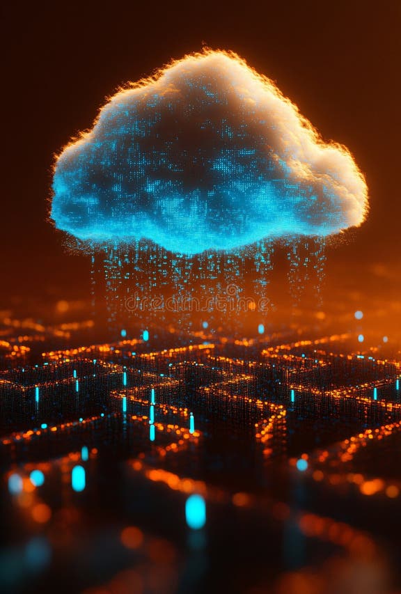 Digital Cloud Above Glowing Data Maze Stock Illustration - Illustration of space, futuristic ...