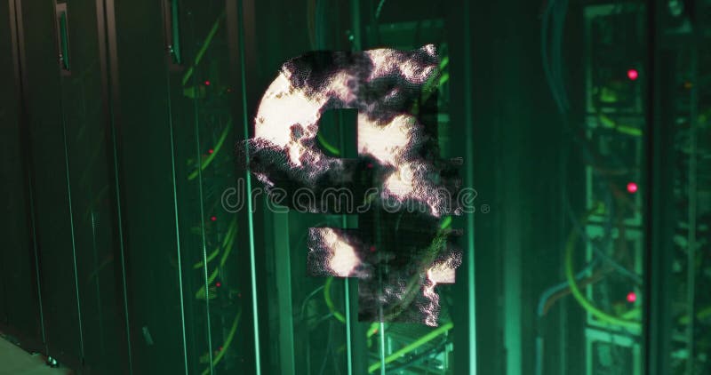 Digital Cloud Animation Over Green Server Racks in Data Center Stock ...
