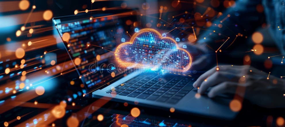 Digital Cloud, Binary Code, and Network Connections Cloud Computing and Data Security Concept ...