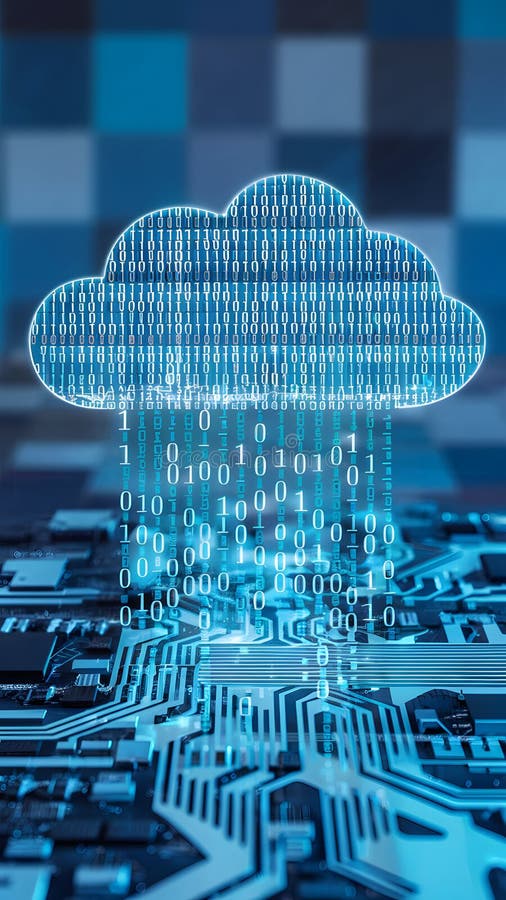 Digital Cloud of Binary Digits Over Complex Circuitry, Data Transfer ...