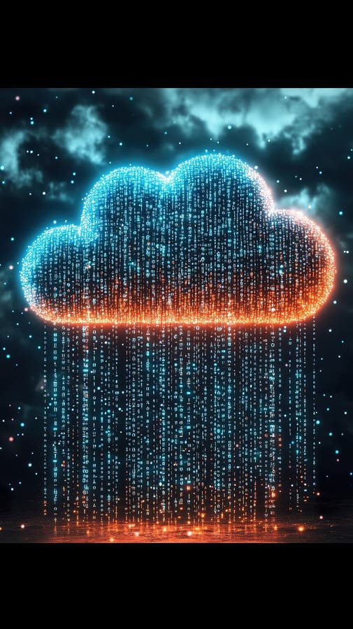 Digital Cloud with Binary Rainfall in a Futuristic Night Sky Stock Image - Image of cloud ...