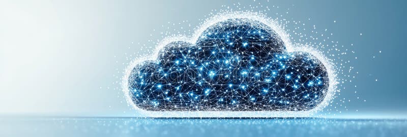 Digital Cloud on Blue Technology Background. Abstract Data Storage Icon ...