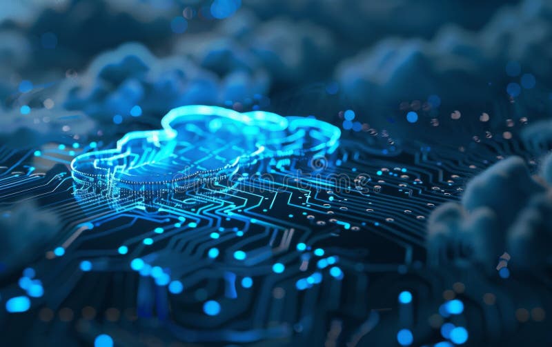 Digital Cloud with Circuit Patterns Data Technology Concept Blue Glow ...