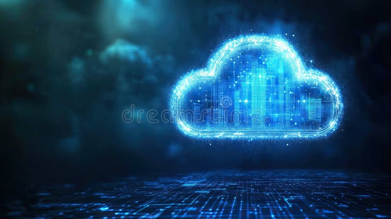 Digital Cloud with Cityscape Represents Modern Technology Stock ...
