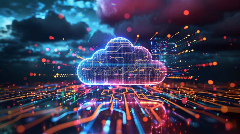 Digital Cloud and Colorful Lights Stock Illustration - Illustration of ...