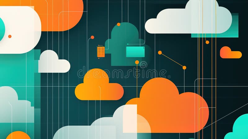 Digital Cloud Computing Abstract Design Featuring Colorful Clouds and ...