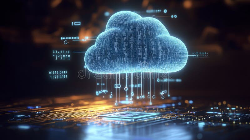 Digital Cloud Computing Concept with Abstract Technology Background Stock Illustration ...