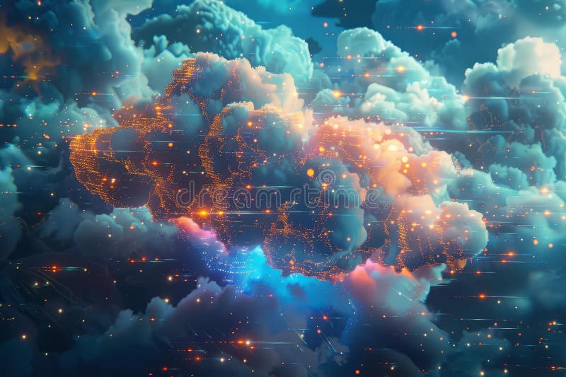 Digital Cloud Computing Concept Art Stock Illustration - Illustration ...