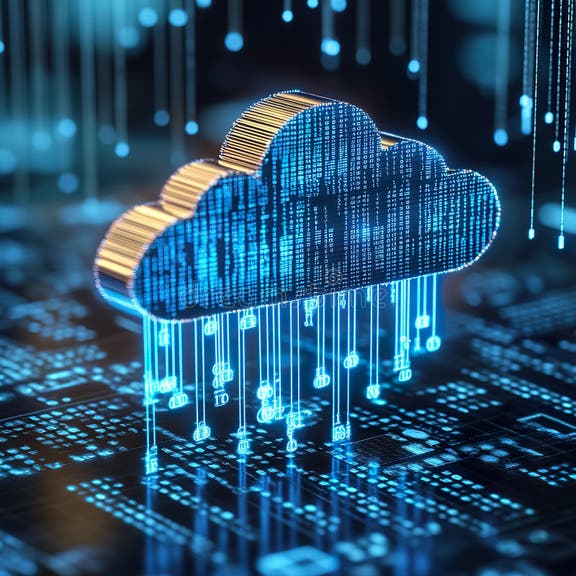 Digital Cloud Computing Concept with Binary Code and Data Streams Stock Photo - Image of ...