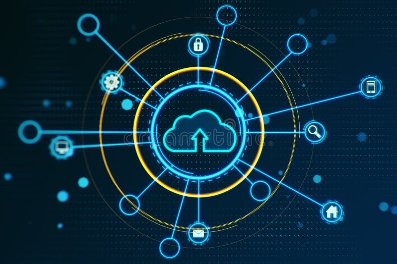 Digital Cloud Computing Concept with Connectivity Icons on Navy Blue ...