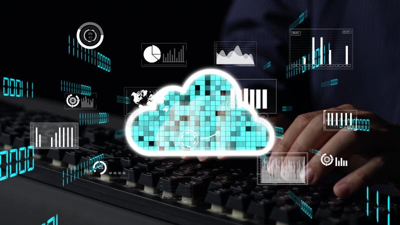 Digital Cloud Computing Concept with Data Analysis, Charts, Graphs, and Technology Visualization ...