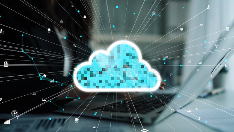 Digital Cloud Computing Concept with Data Flow and Connectivity Symbols Representing Cloud ...