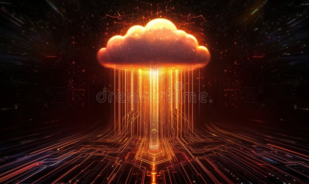 Digital Cloud Computing Concept with Data Streams and Circuit Patterns Stock Photo - Image of ...