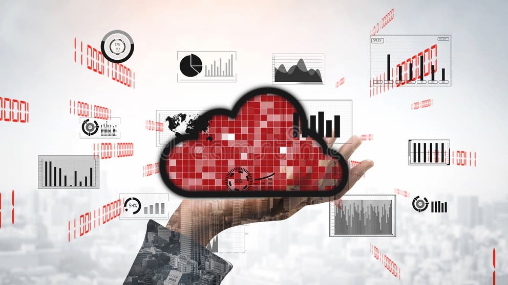 Digital Cloud Computing Concept with Data Visualization, Analysis Charts, and Global ...