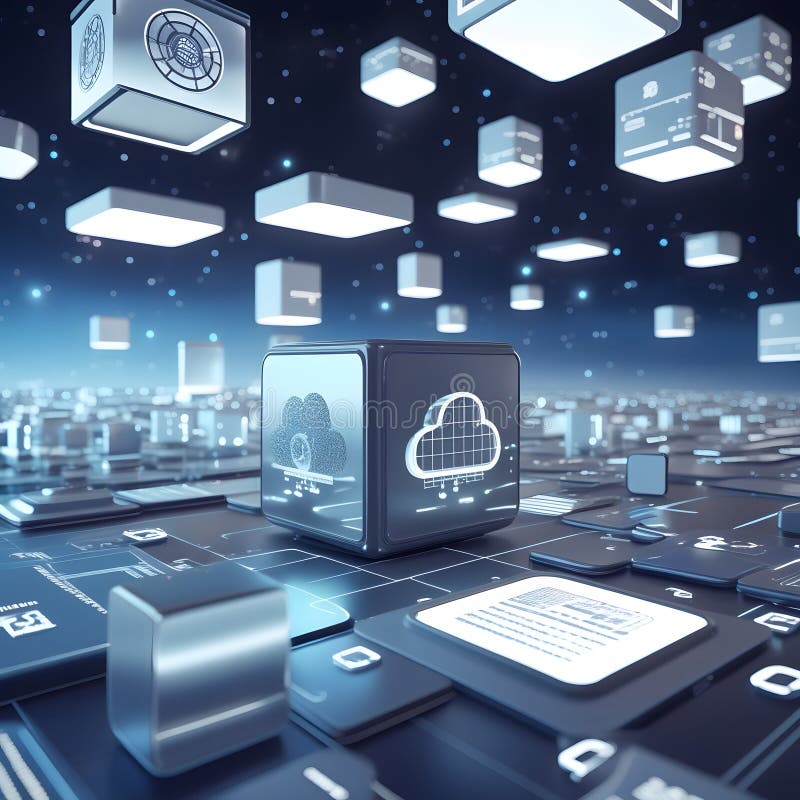 Digital Cloud Computing Concept with Futuristic Technology Visuals Stock Illustration ...