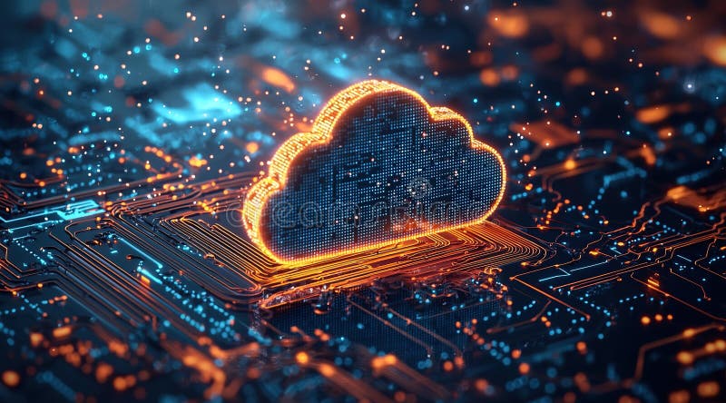 Digital Cloud Computing Concept with Glowing Circuitry and Data Nodes ...