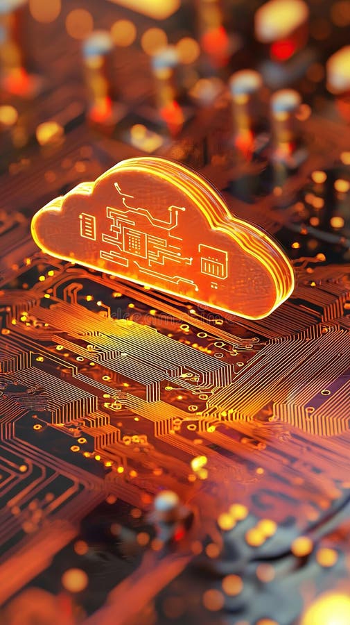 Digital Cloud Computing Concept with Glowing Circuitry Elements on a ...
