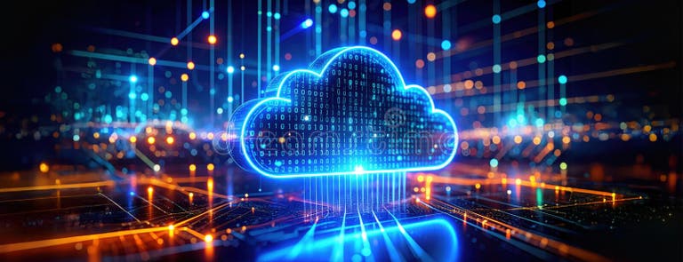 Digital Cloud Computing Concept with Glowing Data Lines and Cloud Icon Representing Modern Data ...