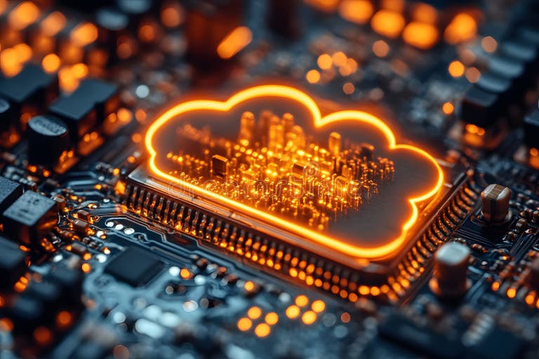 Digital Cloud Computing Concept with Glowing Microchip Circuitry for Tech Innovation Generative ...