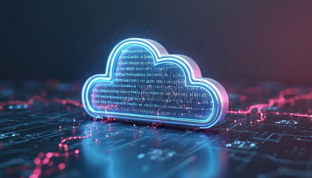 Digital Cloud Computing Concept Illustration. Cloud Icon with Digital ...