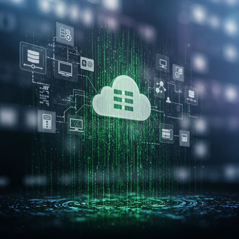 Digital Cloud Computing Concept with a White Cloud Icon at the Center Surrounded by Stock ...