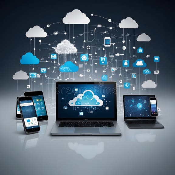 Digital Cloud Computing and Connectivity Clipart with Integrated ...